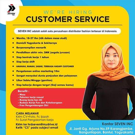 Lowongan Kerja Customer Service (wanita) di Seven Inc Jogja - Lowongan ...