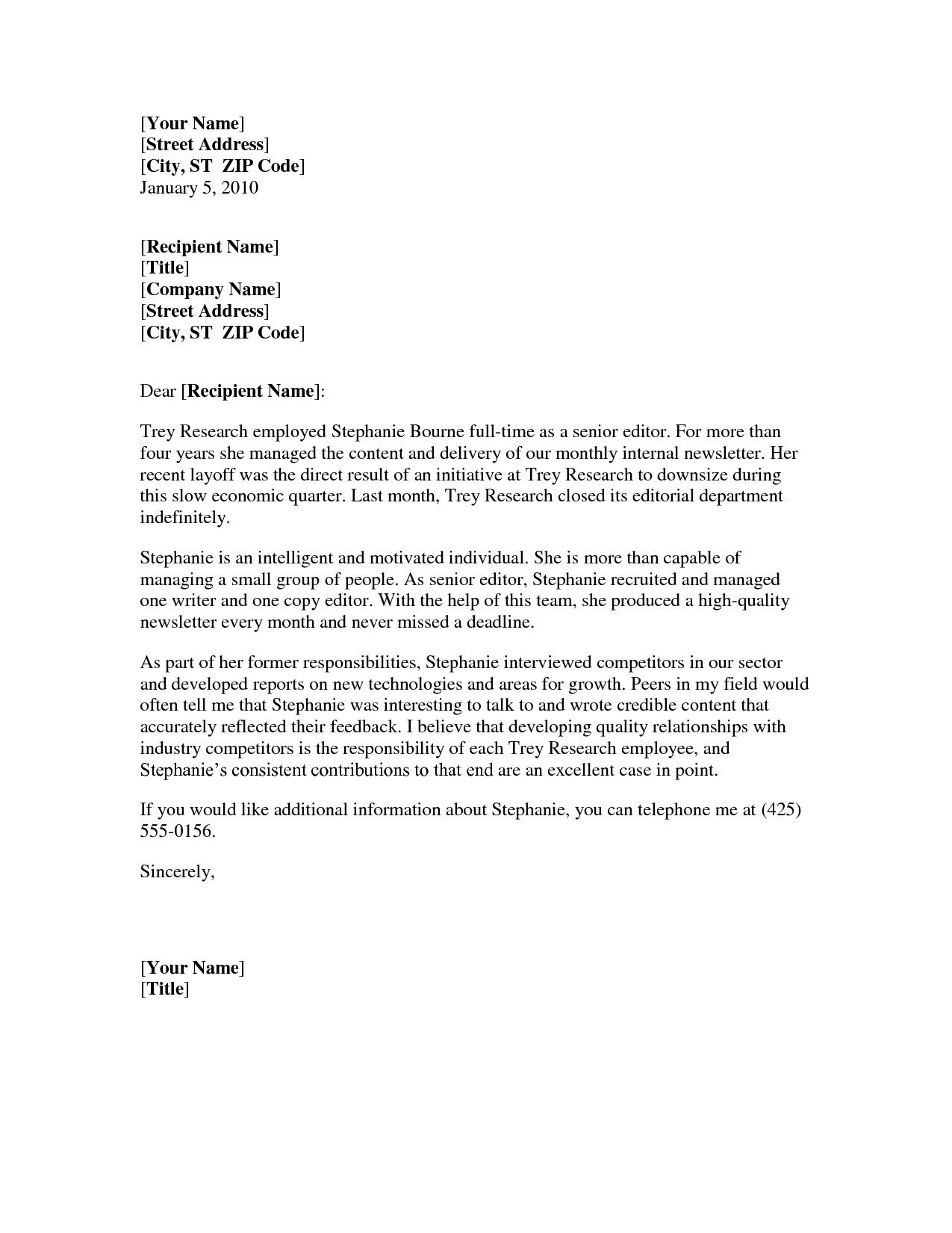 Professional Reference Letter Template Word ~ Resume Letter