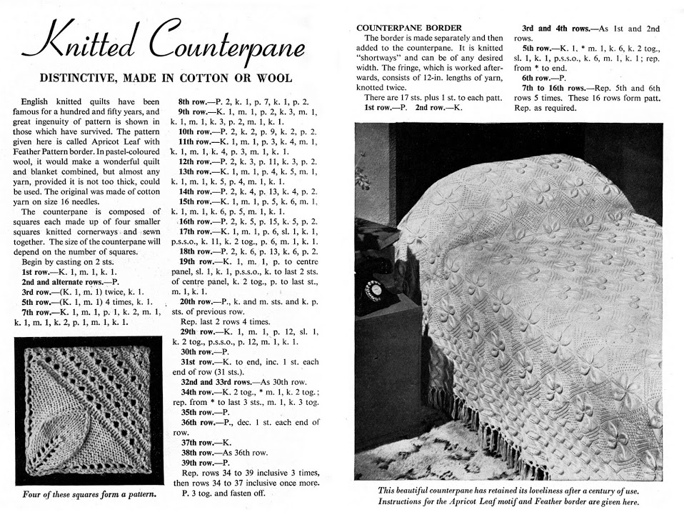The Butterfly Balcony: Knit It - 1940s Knitted Counterpane