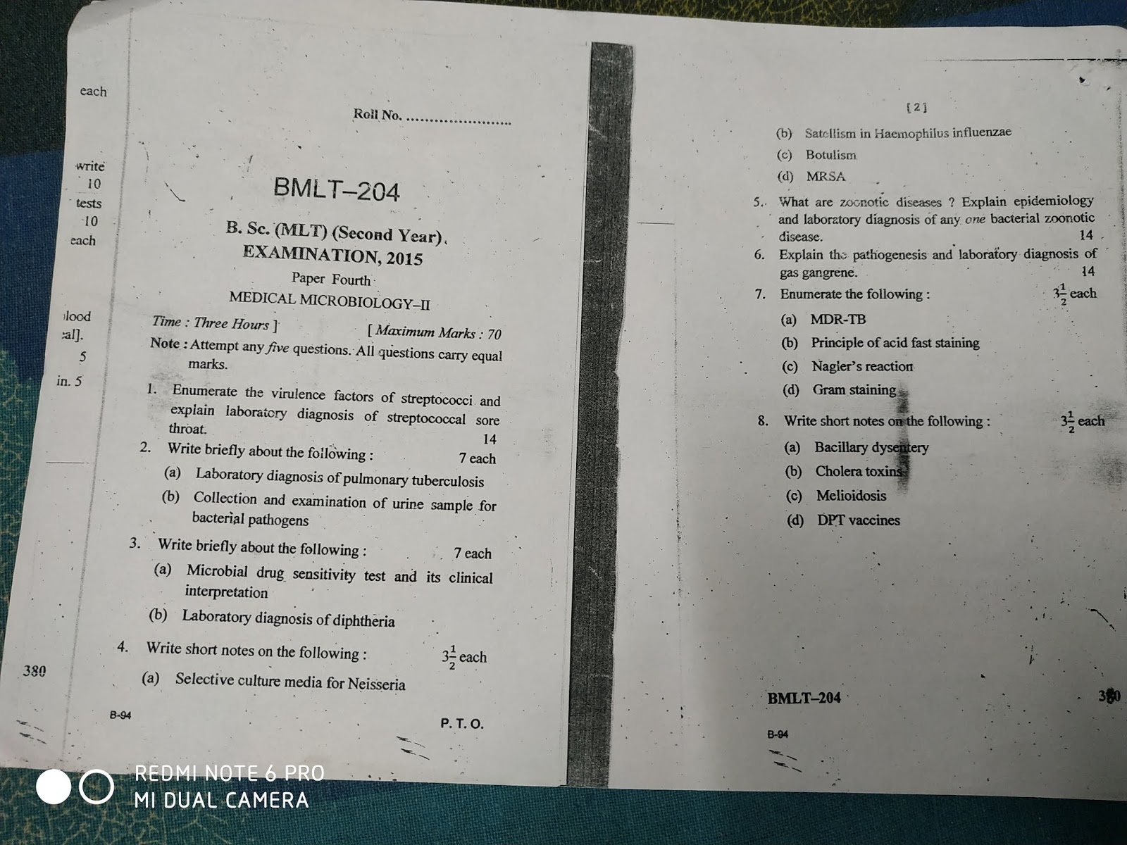 Bsc MLT previous year question bank (HNB Garhwal University)