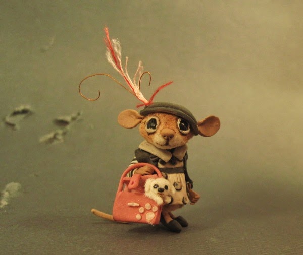 Aleah Klay Studio: Miniature Mouse w/ pet dog in bag one of a kind ...