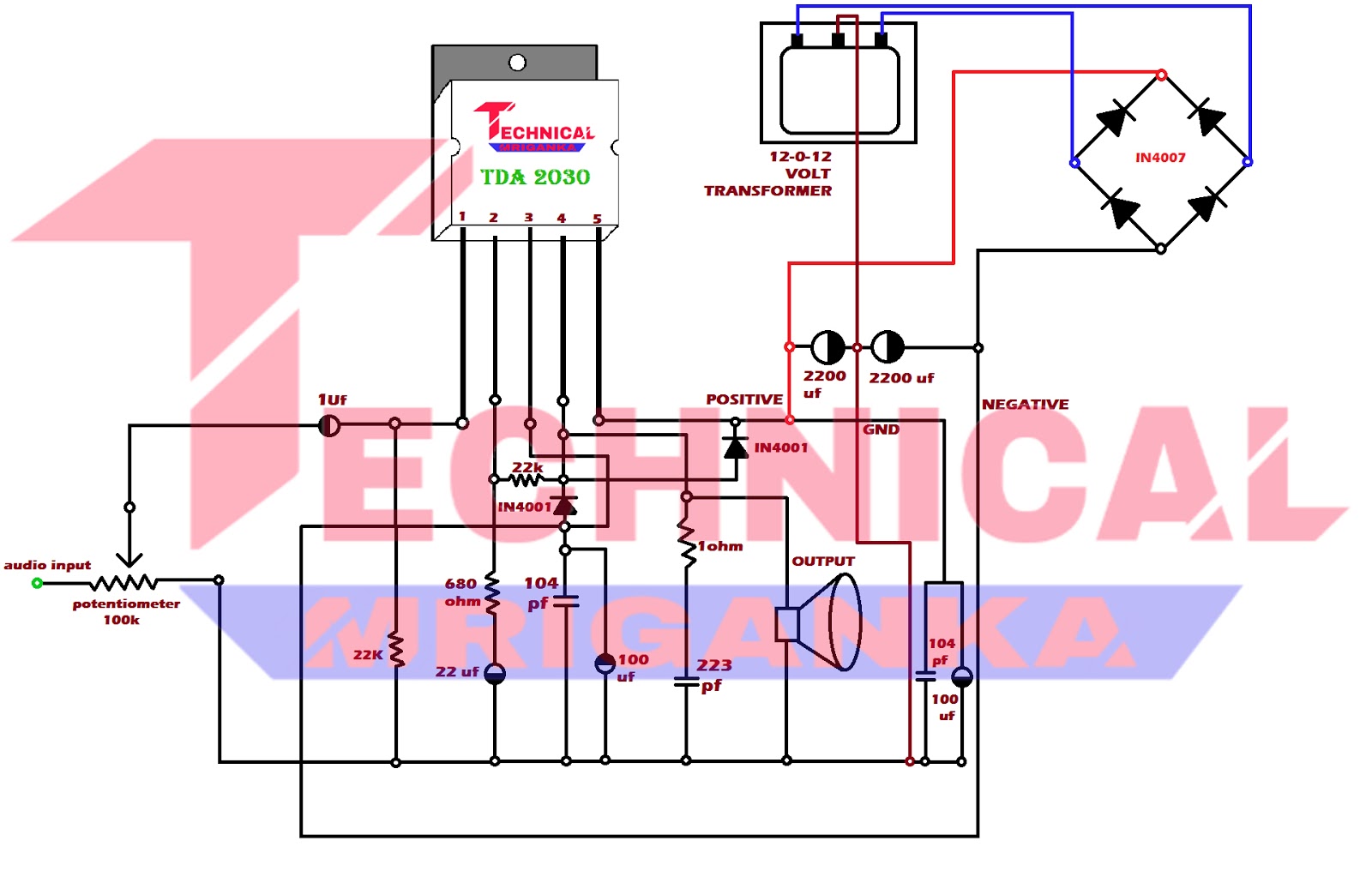 How to wiring TDA2030A audio ic