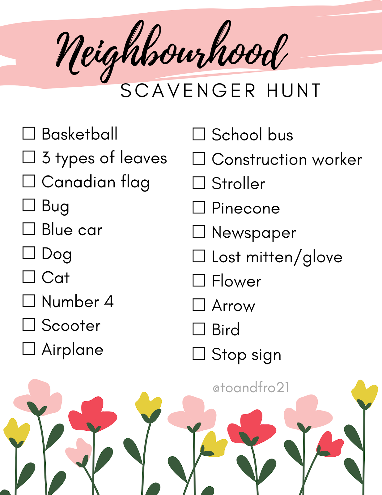 Kid-Friendly Activity: Neighbourhood Scavenger Hunt | To & Fro