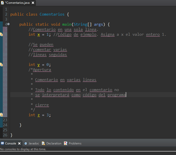 Comentarios en programación Java.