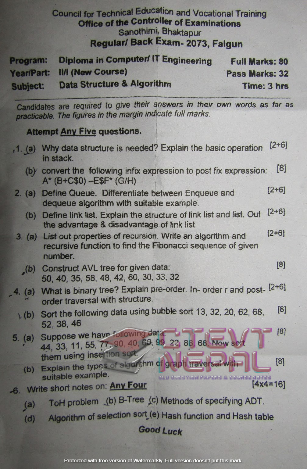 Data Structure and Algorithm - 3rd Semester Question Papers CTEVT ...