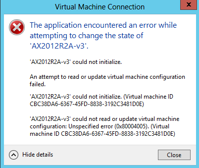 Hyper-V- Could not initialize