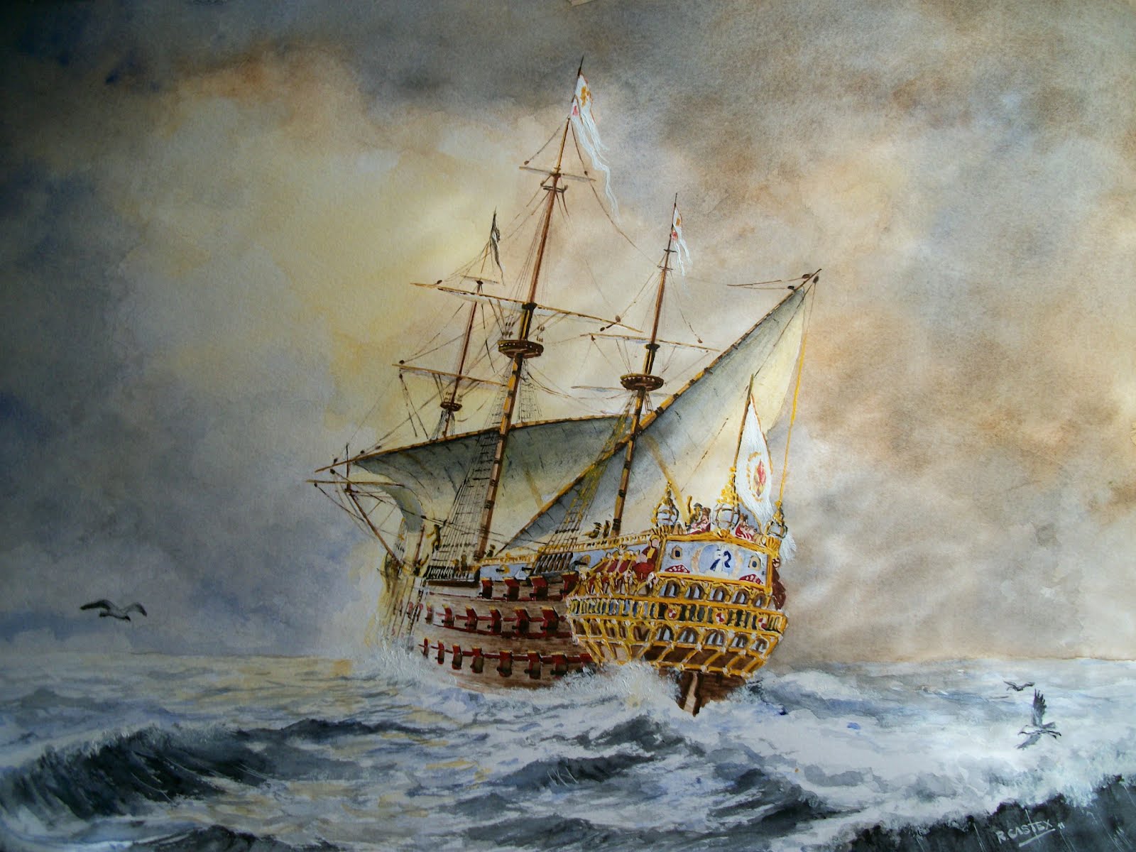 R.CASTEX.MIS ACUARELAS.MIS BARCOS.Y MIS MARINAS.: GALEON NTRA SRA DE LA ...