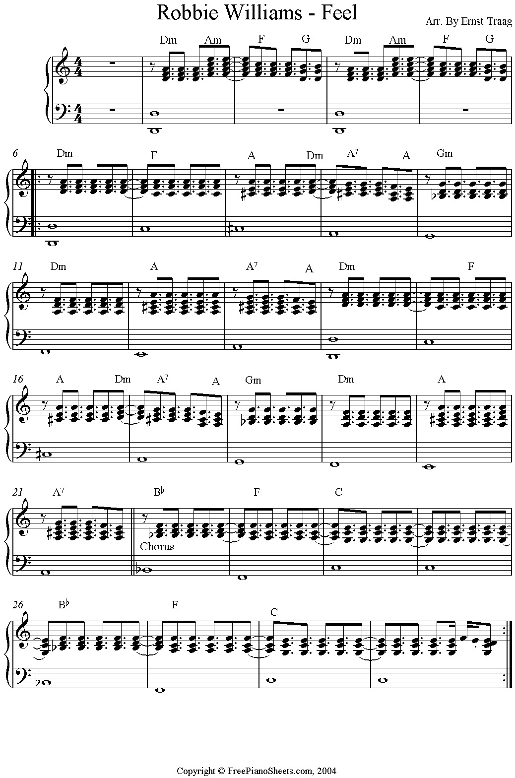 Feel - Robie Williams Partituras para piano / Music sheet for piano ...