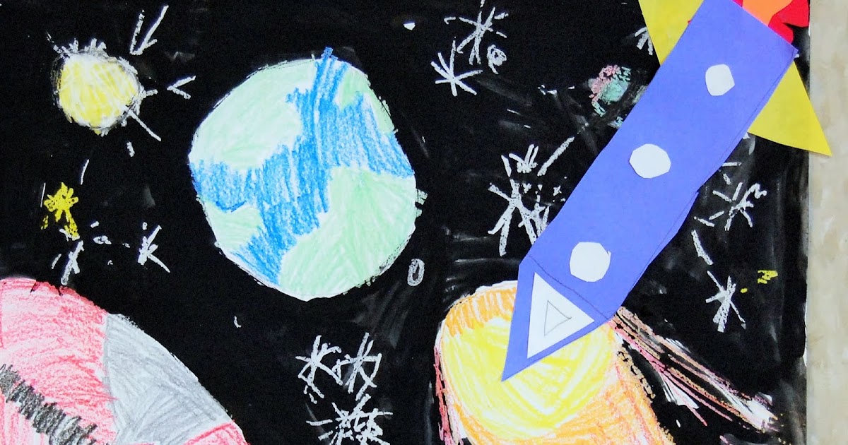 super happy art class: Collage and Crayon Resist in outer space