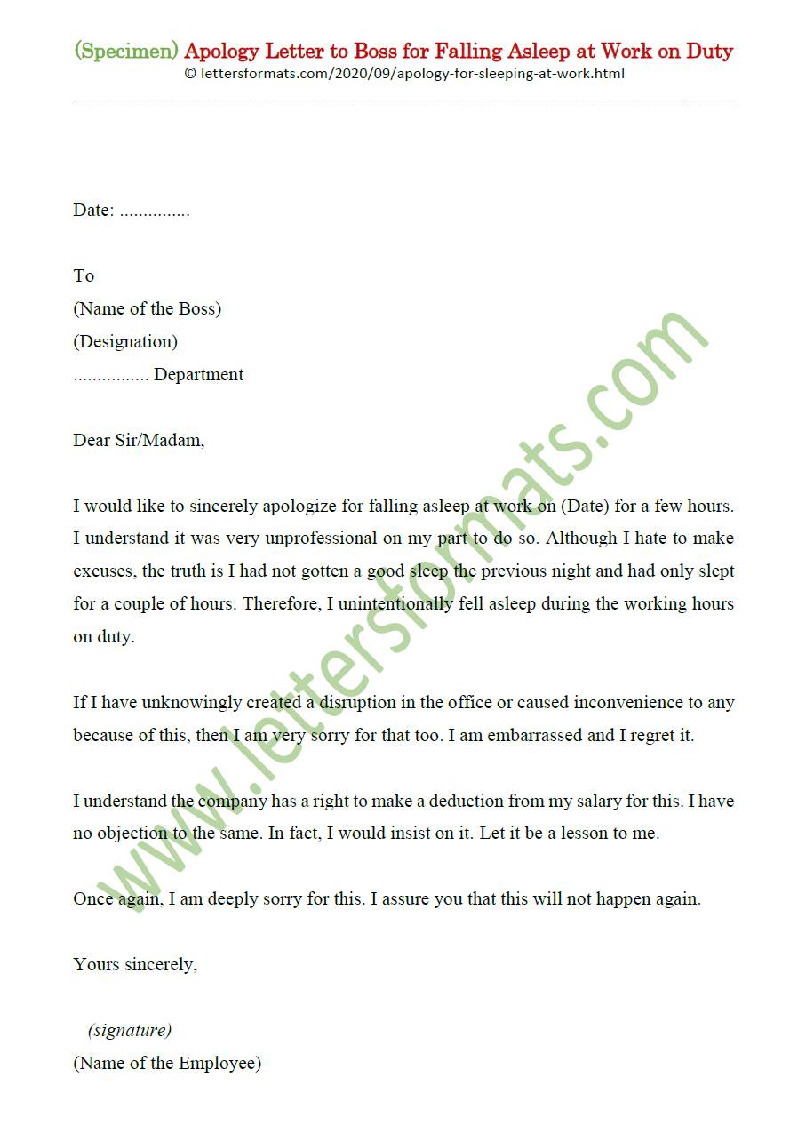 Draft Apology Letter To Boss For Falling Asleep At Work On Duty Draft Apology Letter To Boss For Falling Asleep At Work On Duty