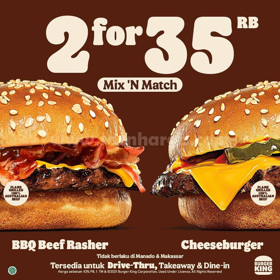 Promo Burger King Mix & Match! Harga 2 Burger hanya Rp. 35.000 - scanharga