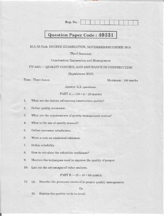 Anna University CN 5301-Quality Control And Assurance In Construction ...