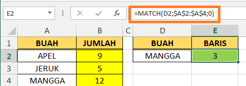 Penggunaan Rumus Match dan Index Di Excel