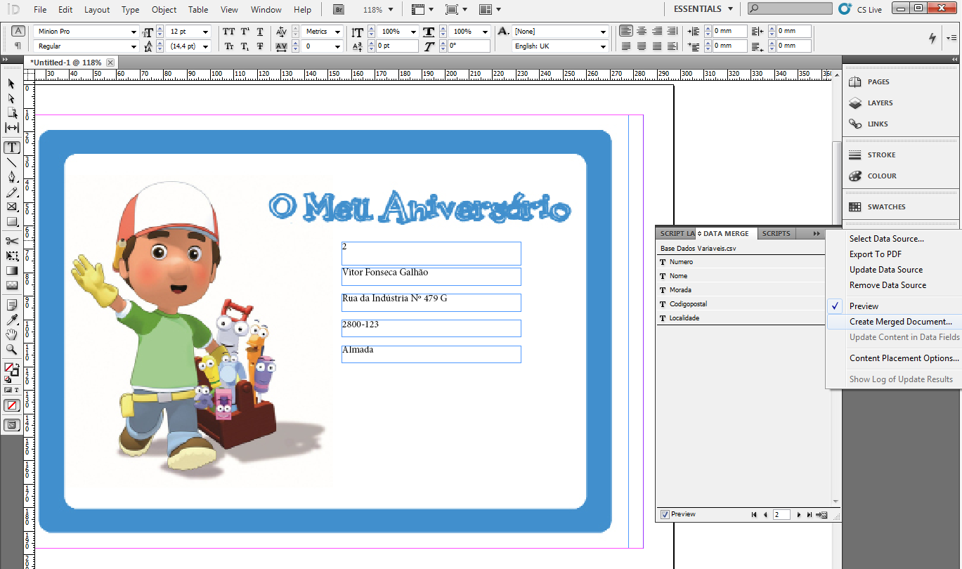 Variable Data Printing: Tutorial Dados Variáveis InDesign