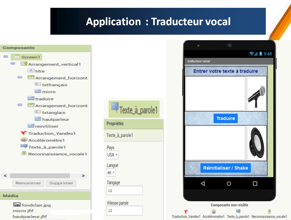 Tutorial MIT App Inventor 5: Voice translator#Traducteur vocal