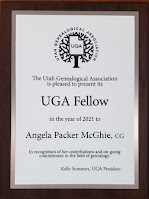 Salt Lake Institute of Genealogy: UGA Awards FUGA to Angela Packer McGhie