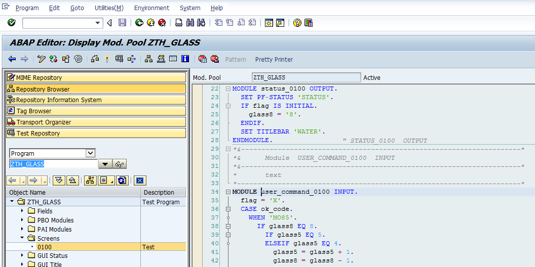 SAP ABAP Central: Water Puzzle Game in SAP using Dialog Program