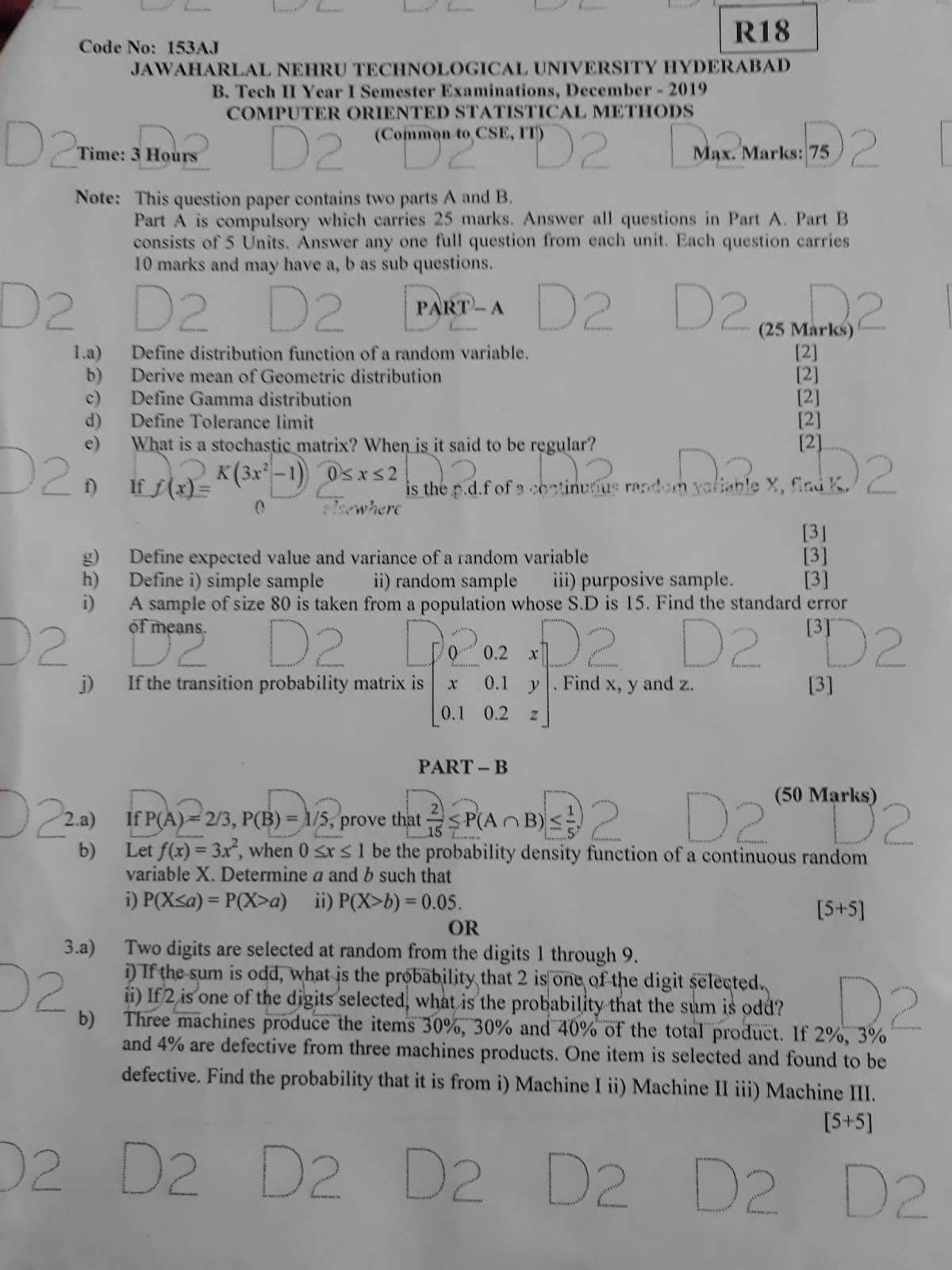 Jntuh Cse R18 2nd Year 1st Semester Cosm Question Paper