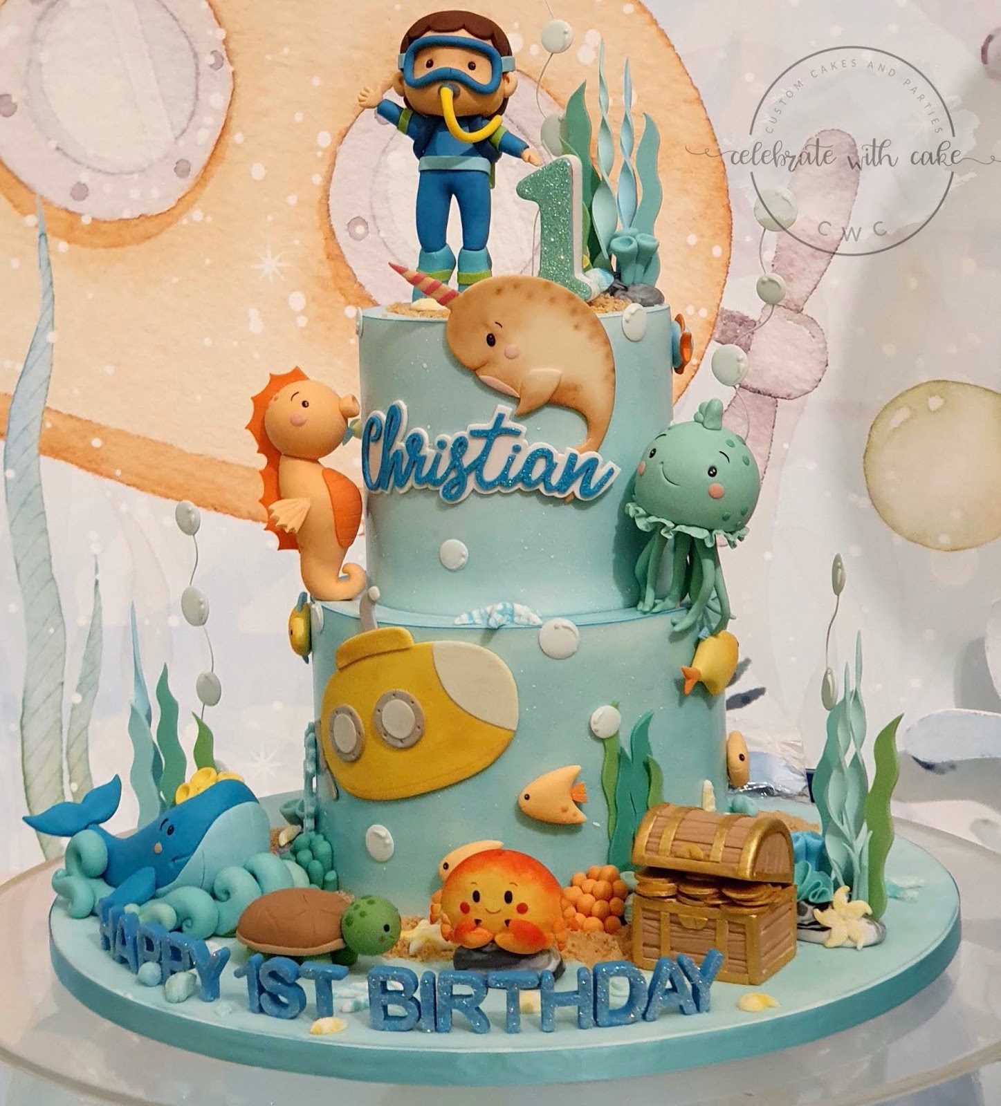 Celebrate with Cake!: Ocean themed 2 tier 1st birthday Cake