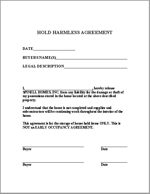 Free Hold Harmless Letter Template ~ Resume Letter