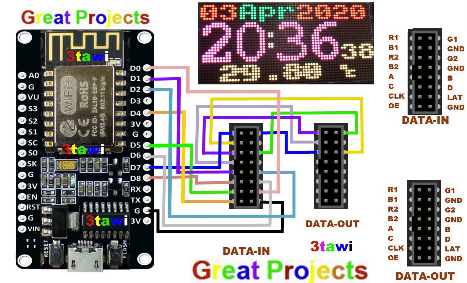 Great Projects Weather Station Clock Matrix P4 Esp8266 Esp01 Dht11