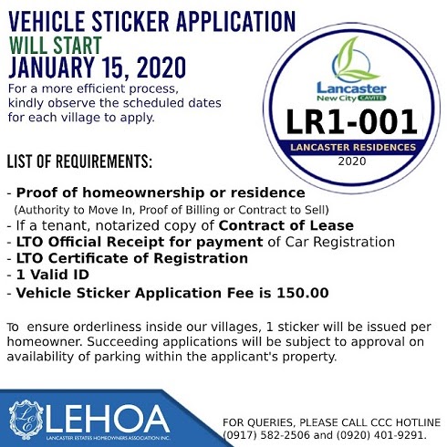 Car Sticker Application at Lancaster New City - Lancaster New City ...