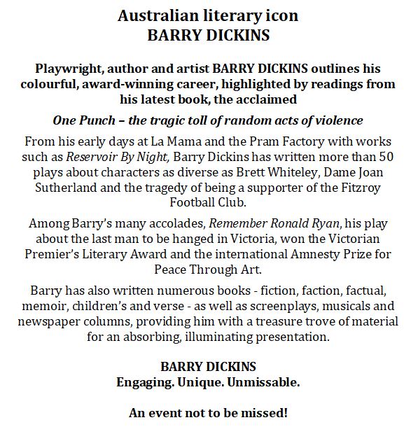 Barry Dickins Presents: "One Punch - The Tragic Toll of Random Acts of ...