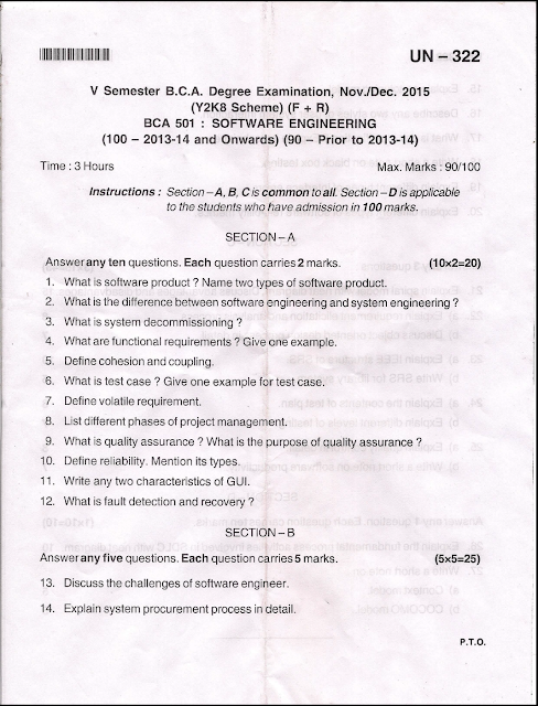 Bangalore University b.c.a. Bca 501 : Software Engineering November ...