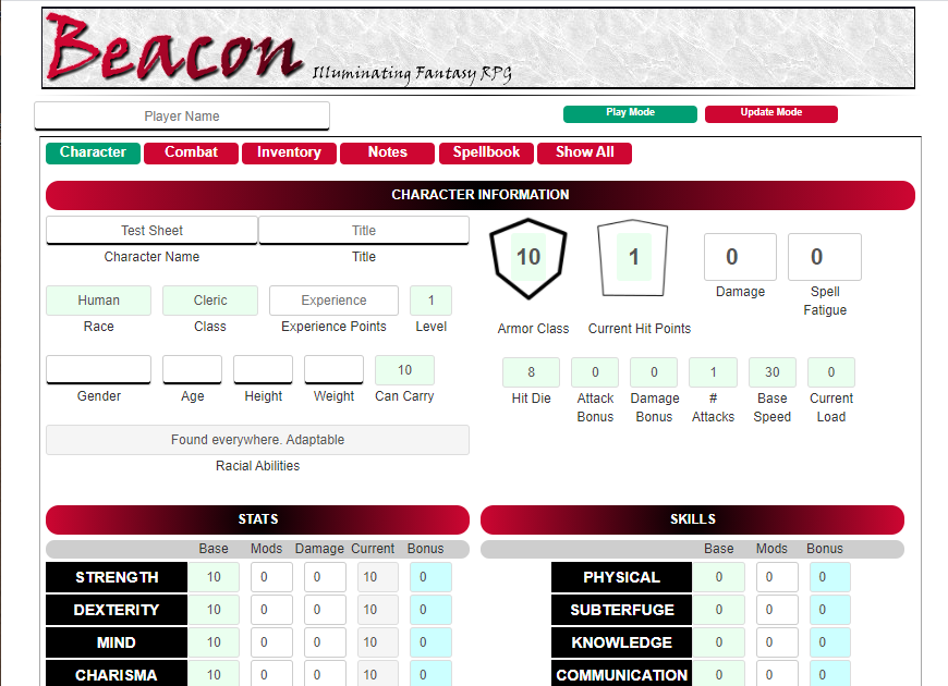 Beacon: Roll20 Sheet updated