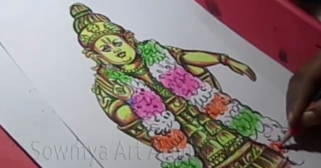 KIDS CARTOON DRAWINGS: How to Draw Lord Ayyappa Color Drawing step by step