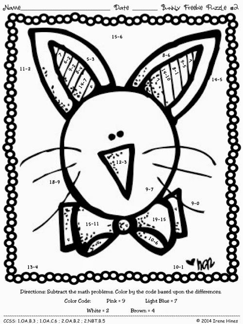 Irene Hines : Free Bunny Color By The Code Math Puzzles!