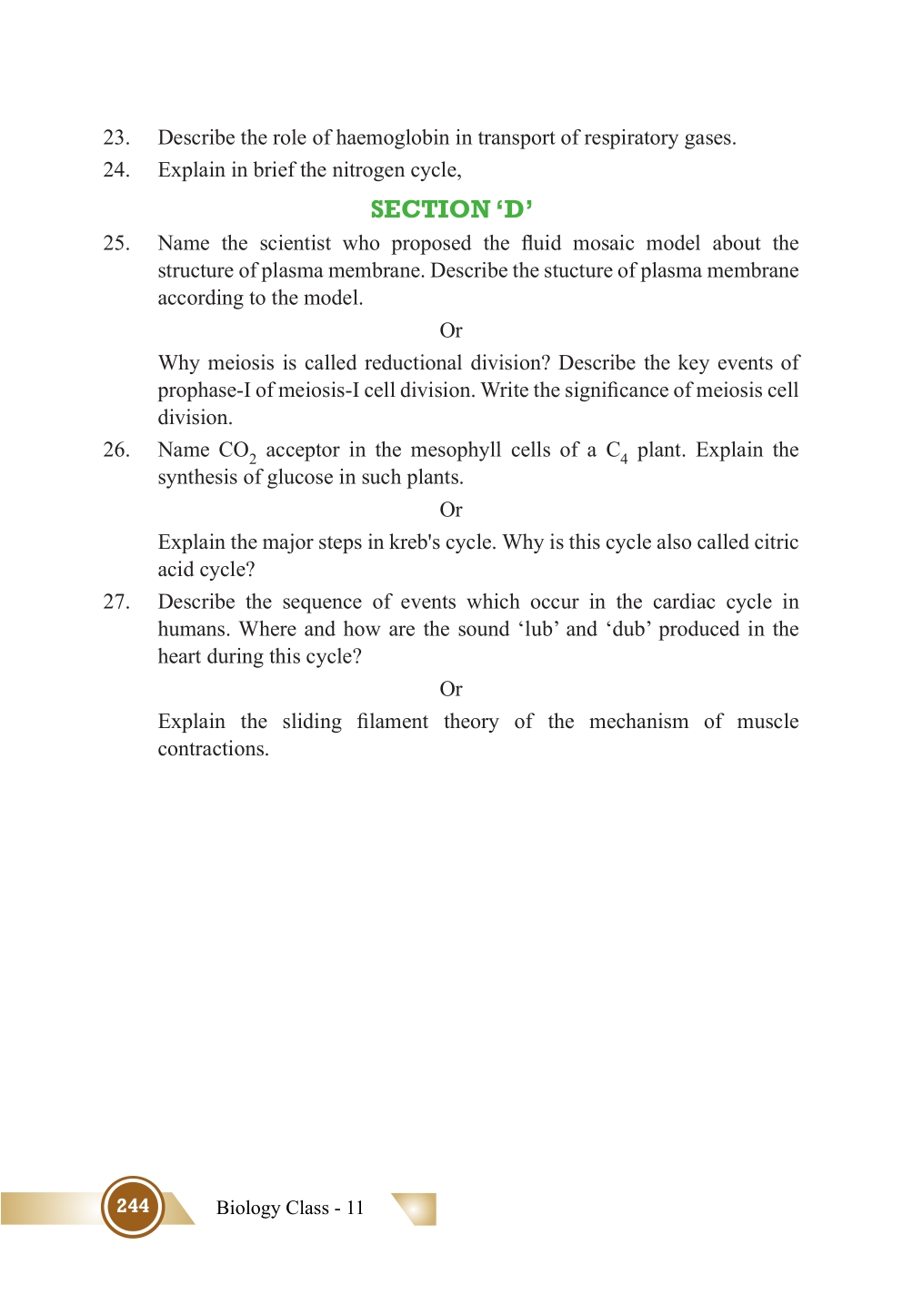 Class 11 Biology Paper 2018-19