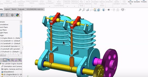 How to make Design of Two Cylinder Engine 3D Modeling animation in Solidworks Design Engineering ...