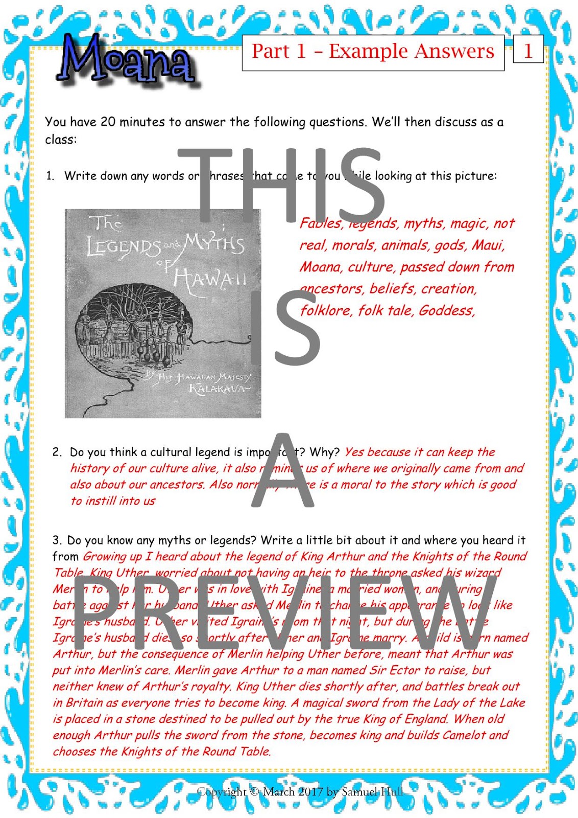 Disney's Moana (2016) - Movie Questions + Activities - Answer Key ...