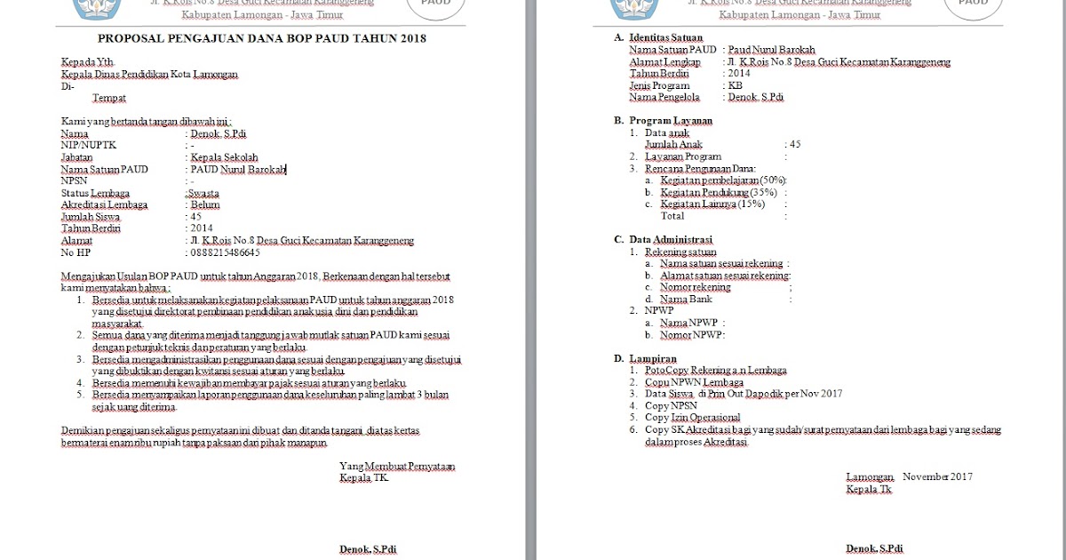 Contoh Proposal Pengajuan Dana BOP PAUD Singkat - Bocah Pintar