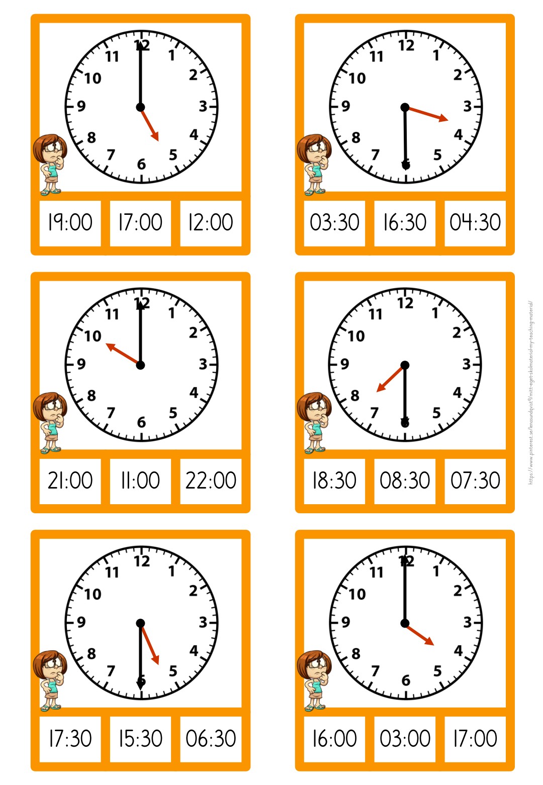 👍Pareamento: horas Fichas para trabalhar pareamento das horas em ...