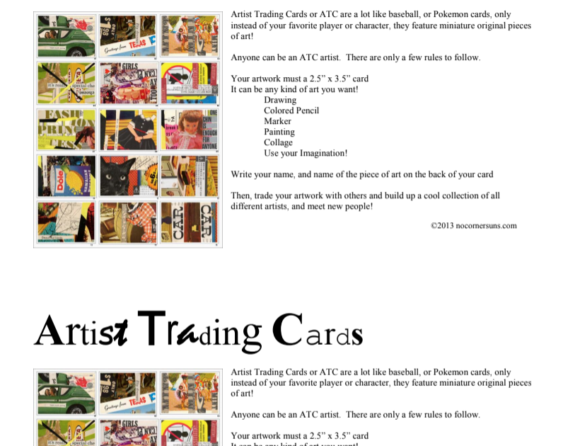 No Corner Suns: Artist Trading Card Introduction Page