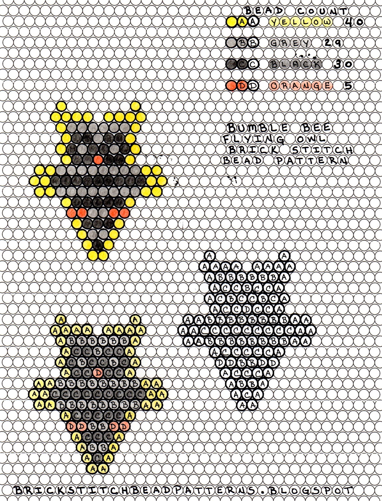 Brick Stitch Bead Patterns Journal: Bumble Bee Flying Owl Brick Stitch ...