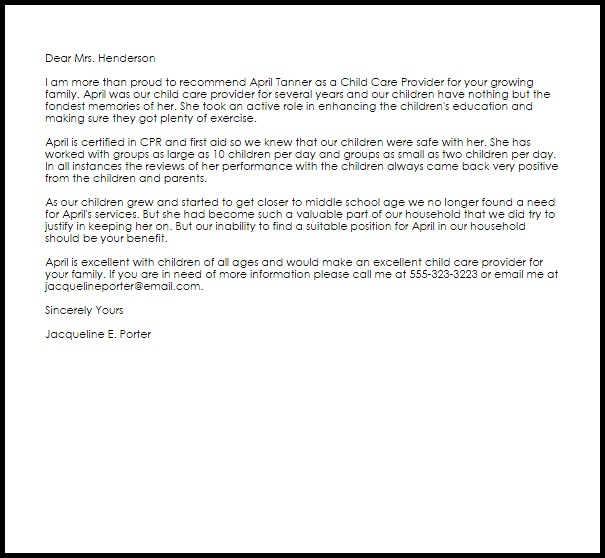 Sample Reference Letter For Child Care Worker ~ Resume Letter