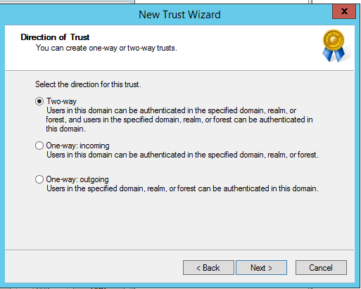Creating a shortcut trust relationship between two separate Windows Domains