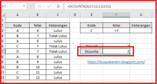 Rumus excel DCOUNT dan DCOUNTA di Excel