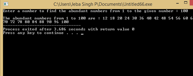 C Code 11 _ To print the abundant numbers with in the given range - Let ...