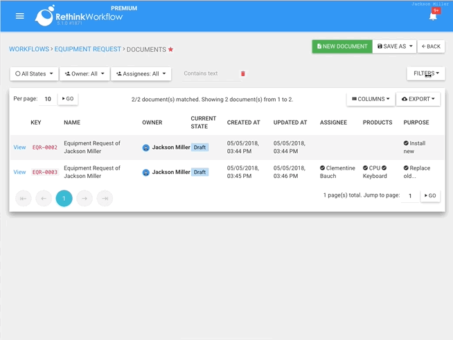 Rethink Workflow Support: Dropdown Control