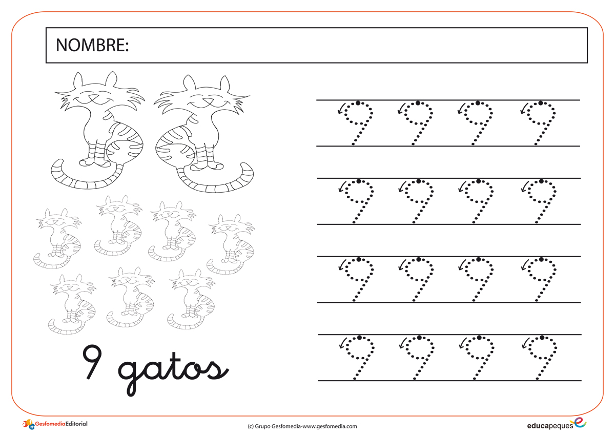 Trabajando en Educación Infantil: 10 fichas del número 9