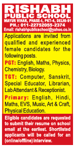 Rishabh Public School, Mayur Vihar, Delhi Wanted Teachers - Faculty ...