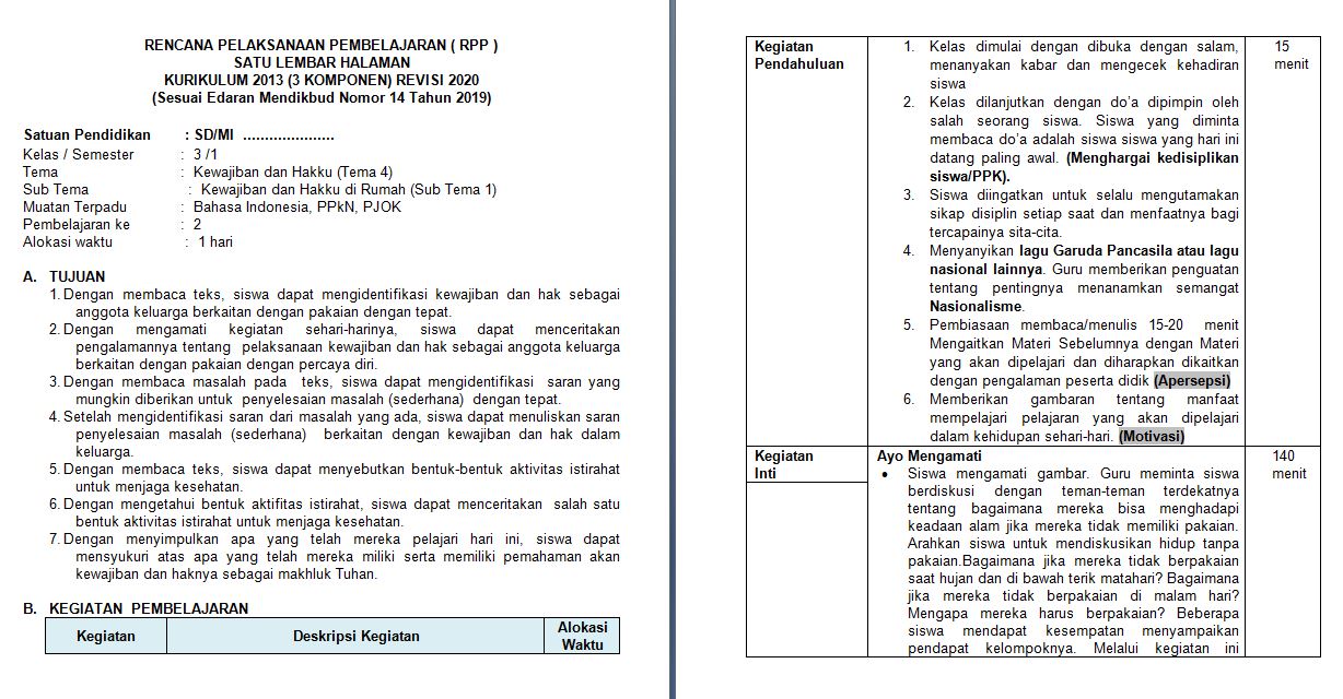RPP 1 Lembar Kelas 3 Tema 1 2 3 4 Kurikulum 2013 Revisi 2020 ... RPP 1 Lembar Kelas 3 Tema 1 2 3 4 Kurikulum 2013 Revisi 2020 ...