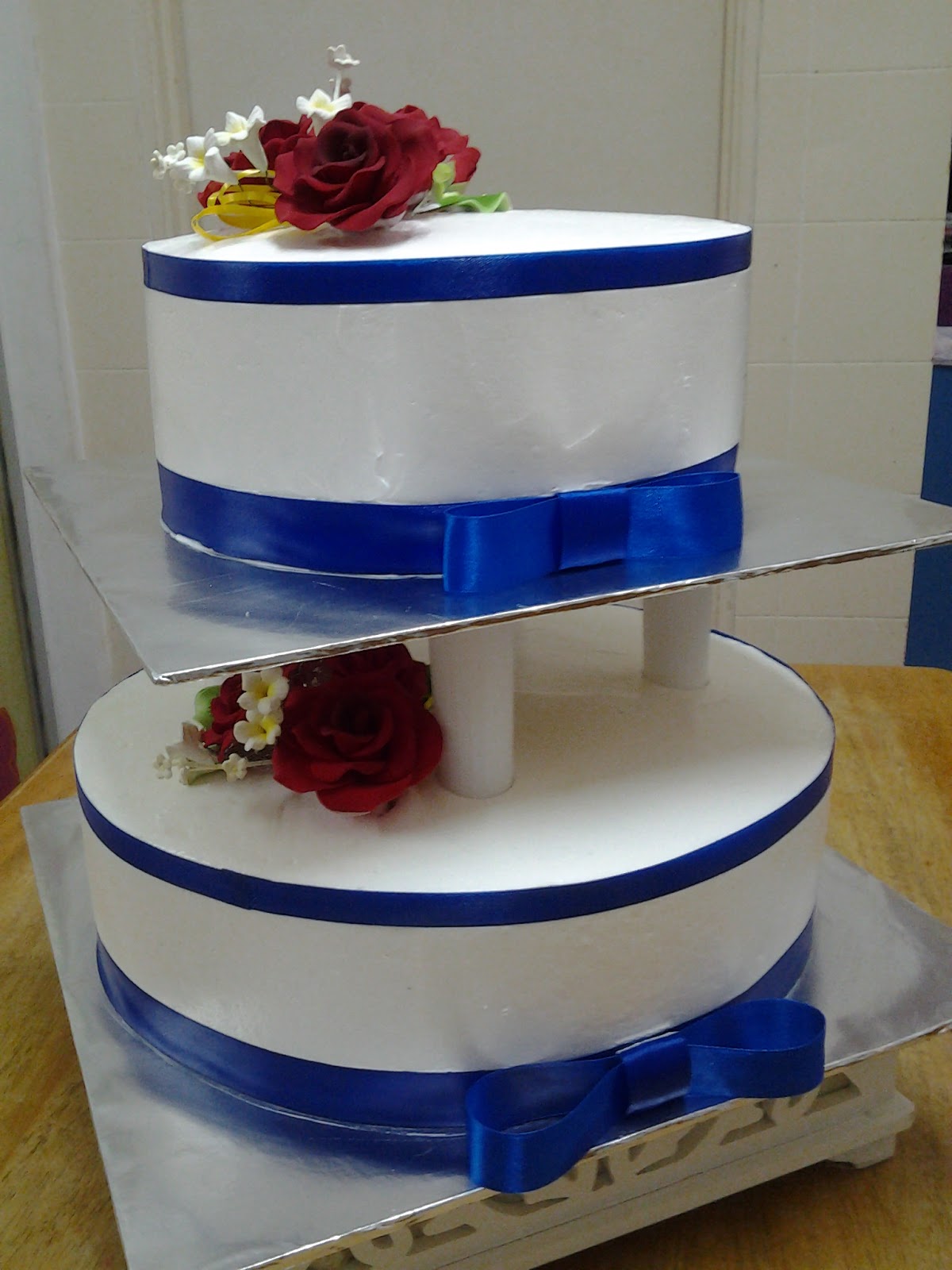 CT Hasanah Cake House: Blue and White 2 Tier Wedding Cake