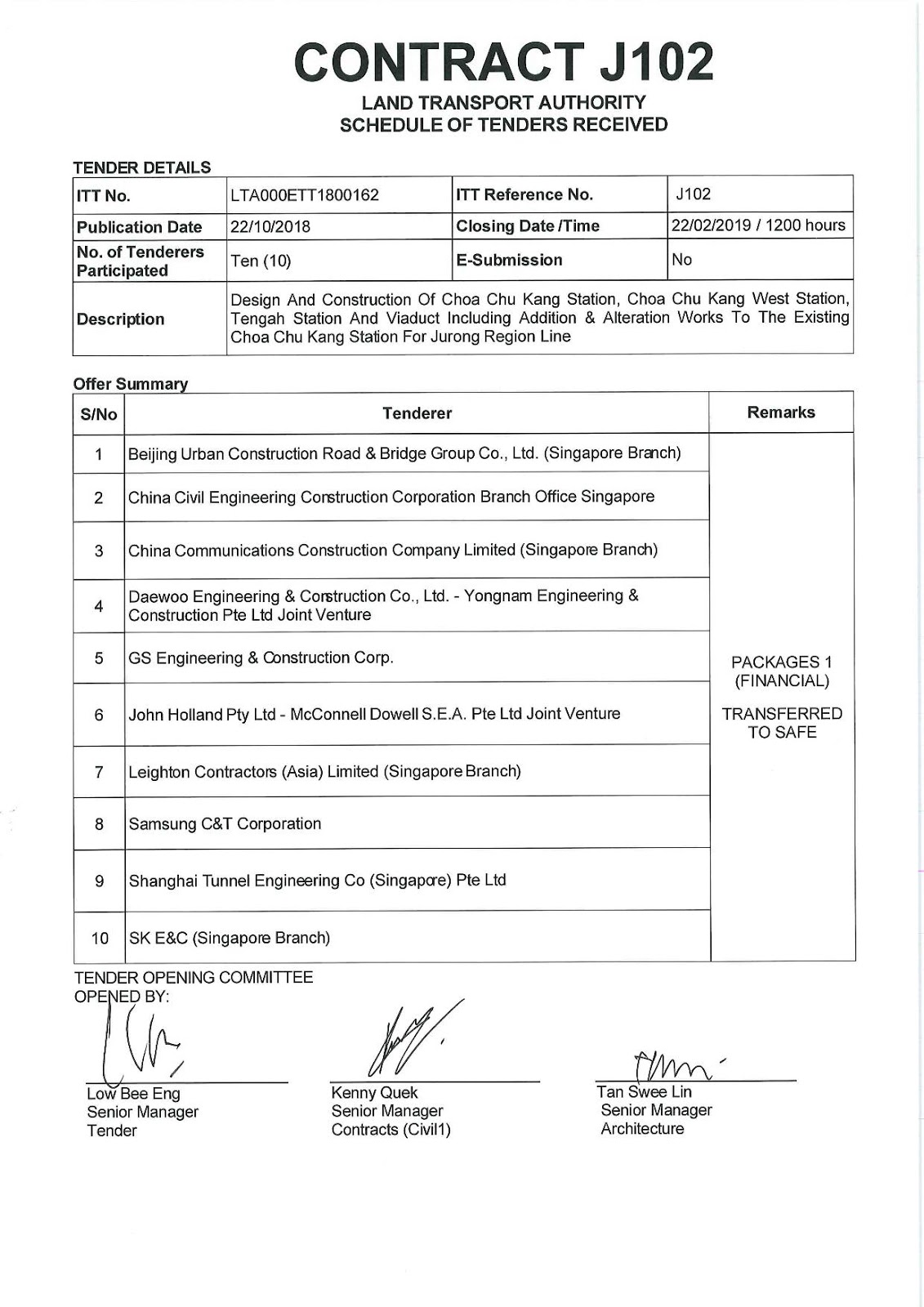 Jurong Region Line Construction: Contract tendering update - J102, J103 ...
