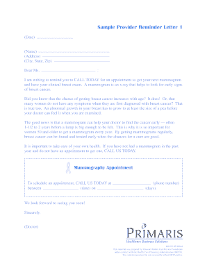 Mammogram Reminder Letter Template ~ Resume Letter