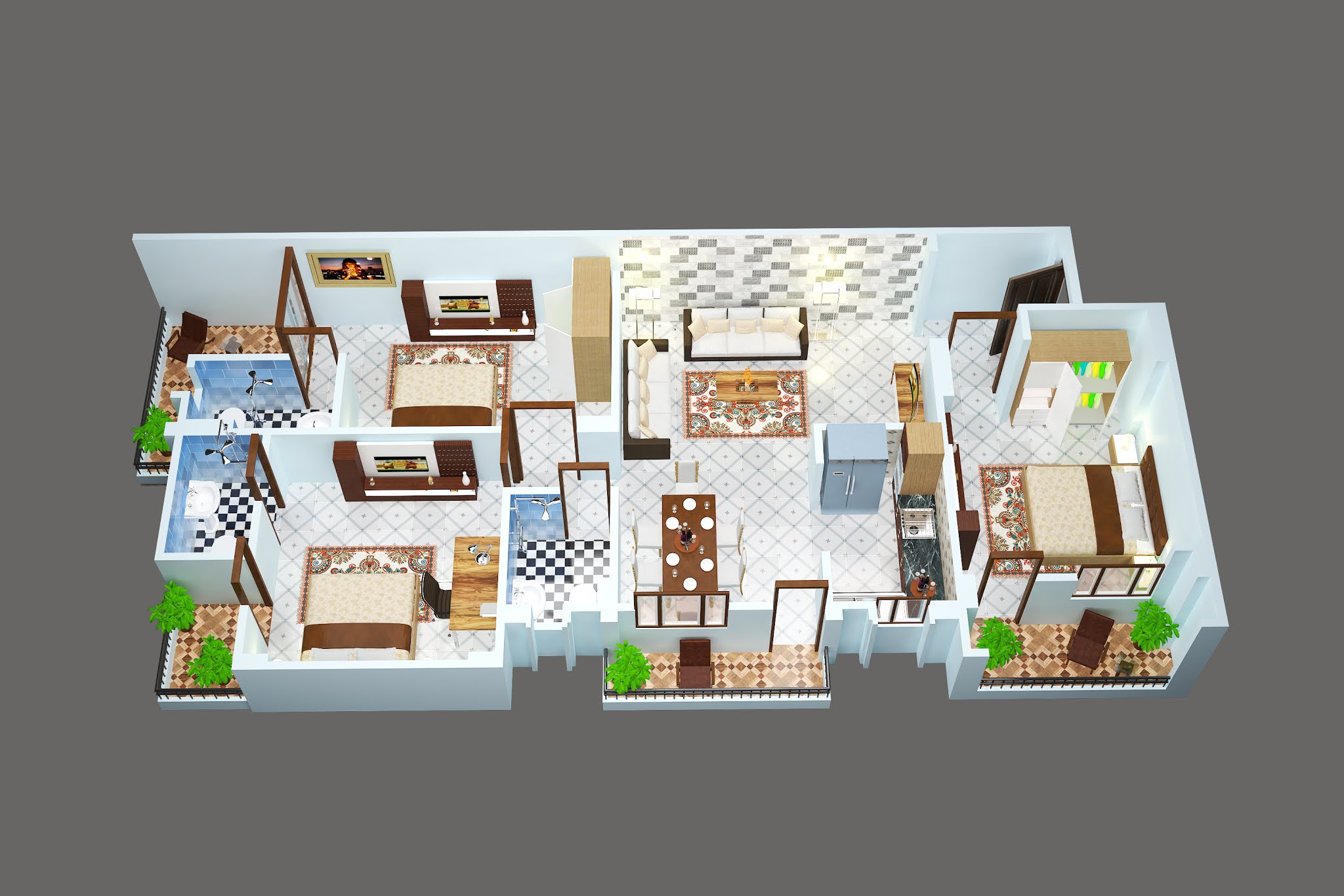 Nimix Technology: 2 and 3BHK Isometric Floor Plan Design
